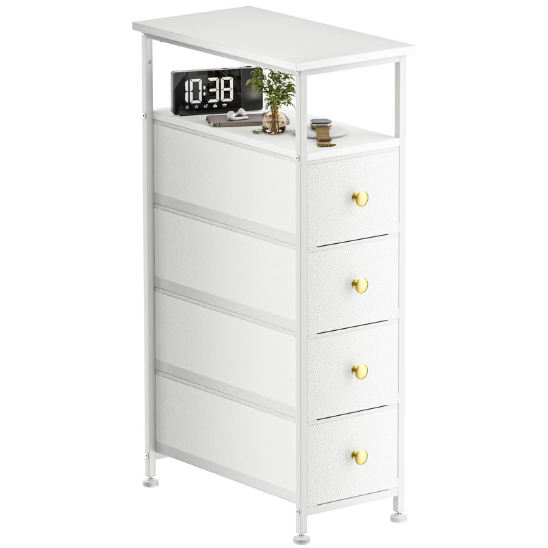 Narrow Dresser for Bedroom Tall Nightstand with 4 Drawers for Bathroom Organizer Kathern Wrought Studio Color White